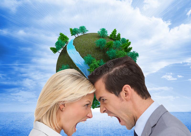 Colleagues Quarreling Head Against Head Stock Photo - Image of cloudy ...