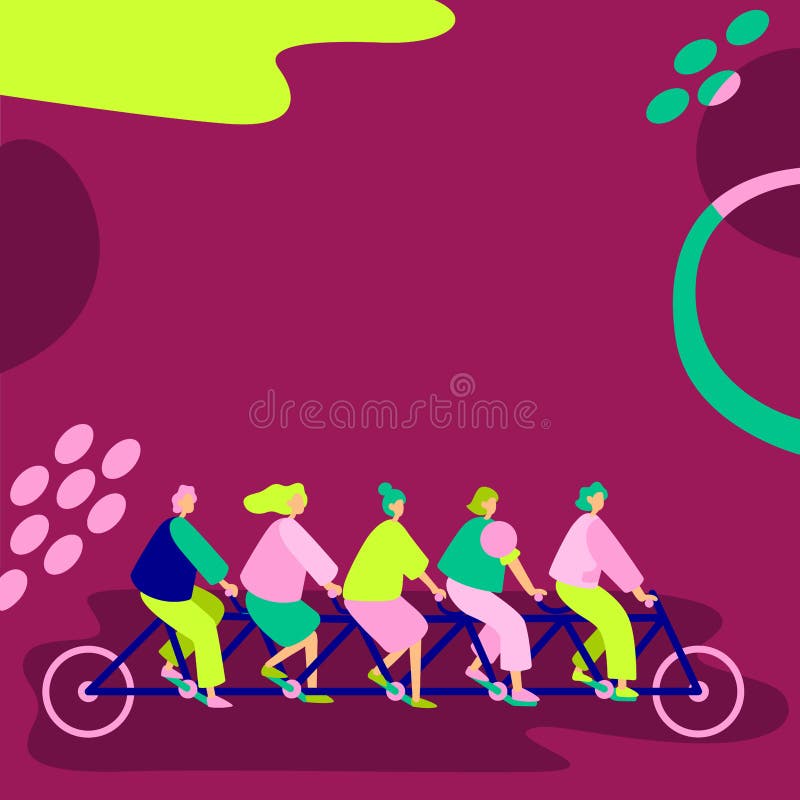 Five Colleagues Riding Bicycle Representing Combined Effort Successful ...