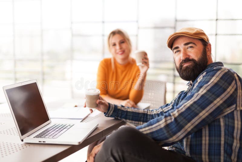 Colleagues Sit and Drink Coffee. Relax after Office Work Stock Image ...