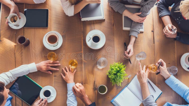 Colleagues are Sitting Around the Table Discussing Ideas and Eating ...