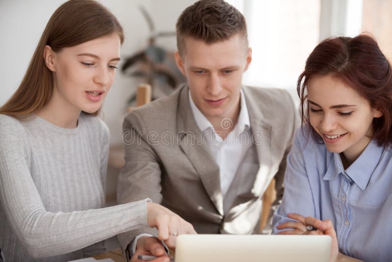 Colleagues Talking Discussing about Project in Office Stock Image ...