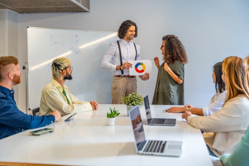 Colleagues Using Graph during a Meeting in a Coworking Stock Image ...