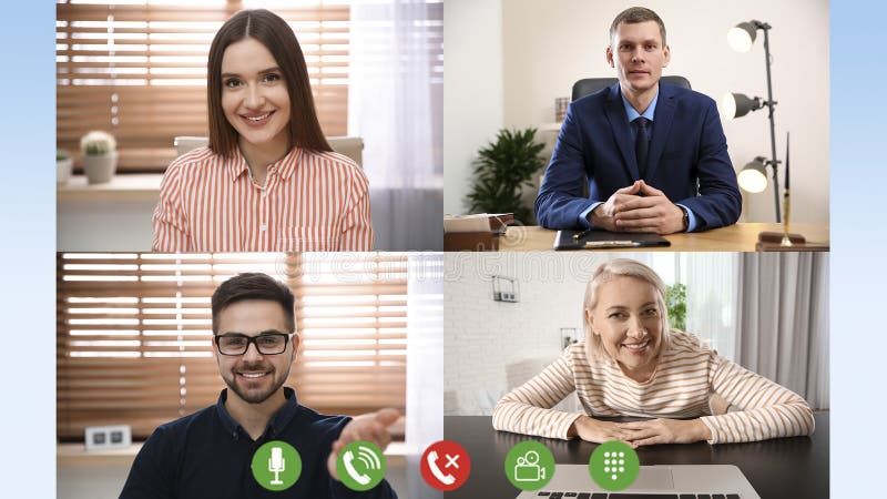 Colleagues Using Video Chat, View from Web Camera. Team Work Stock ...