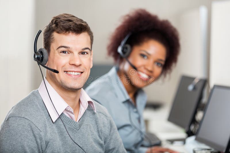 Colleagues Working in Call Center Stock Image - Image of communication ...