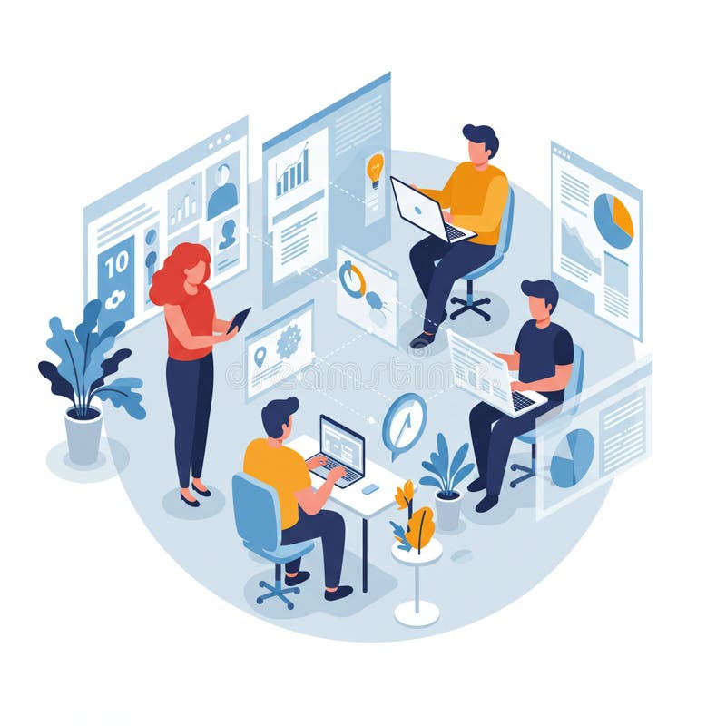 Colleagues are Working in a Digital Collaborative Space, Using Laptops ...