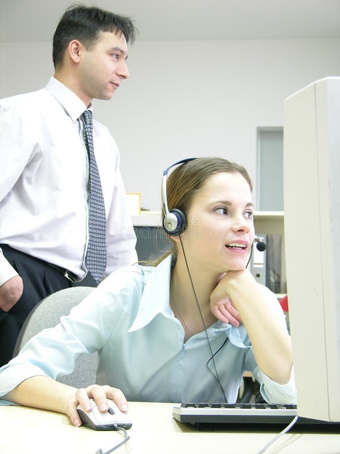 Happy help-desk girl stock image. Image of hours, high, headset - 99659