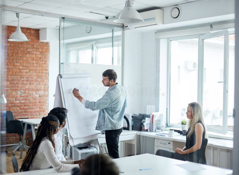 Colleagues at the Working Panel. Awesome Man Holding a Seminar Stock ...