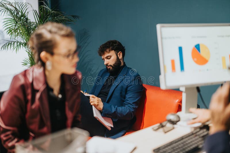 Team Members Collaborating and Analyzing Data in a Modern Office ...