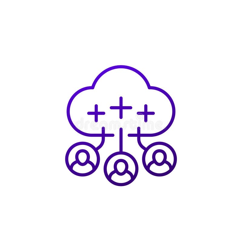 Collect User Data Icon with a Cloud, Line Vector Stock Illustration ...