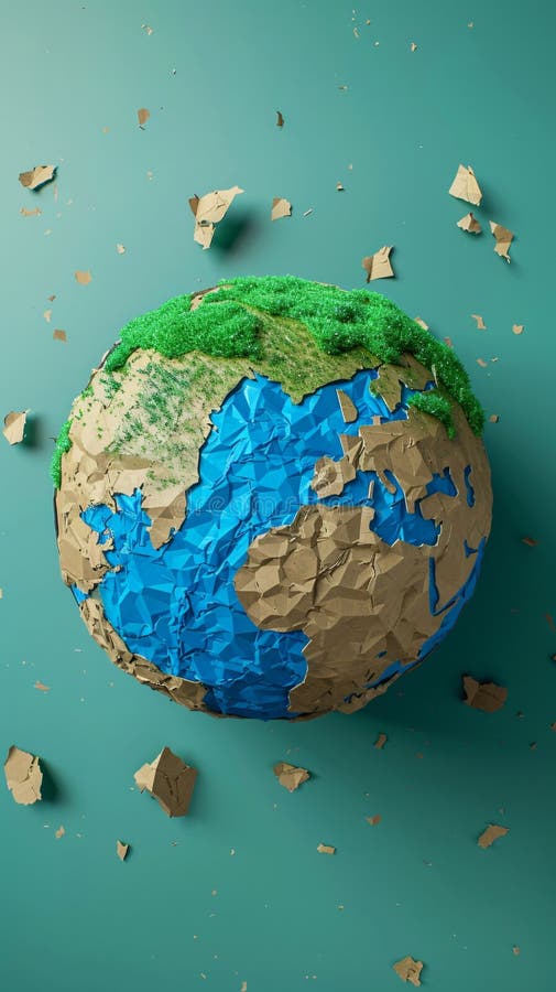 Collected Cardboard Pieces To Create the Image of the Earth Stock Image ...