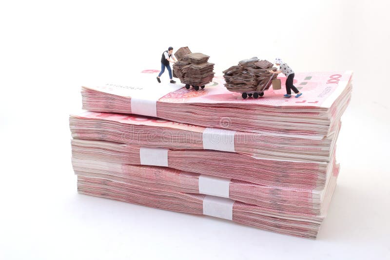 The Collecting Boxes and Rubbish on Stacks of Chinese Yuan Banknotes ...