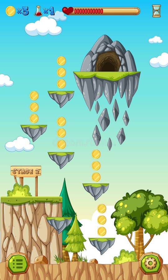 Collecting Coins Platformer Game Template Stock Vector - Illustration ...