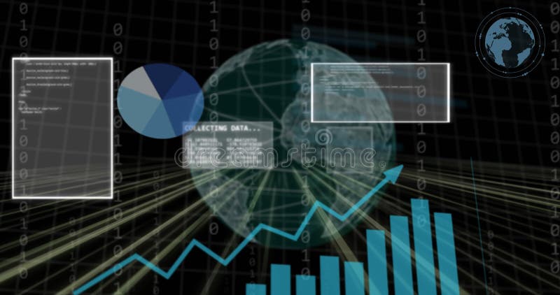 Collecting Data Animation Over Globe with Charts and Graphs Stock ...