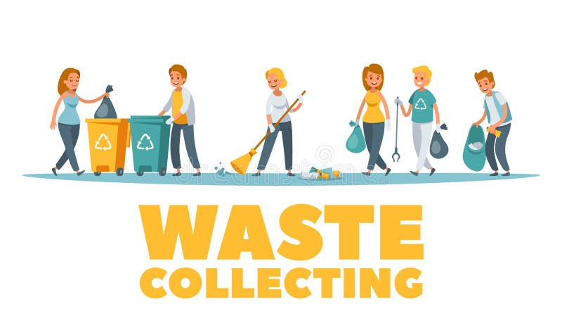 Collecting Garbage Flat Composition Stock Vector - Illustration of ...