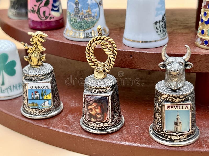 Detail of Three Thimbles from a Thimble Collection. Stock Image - Image ...