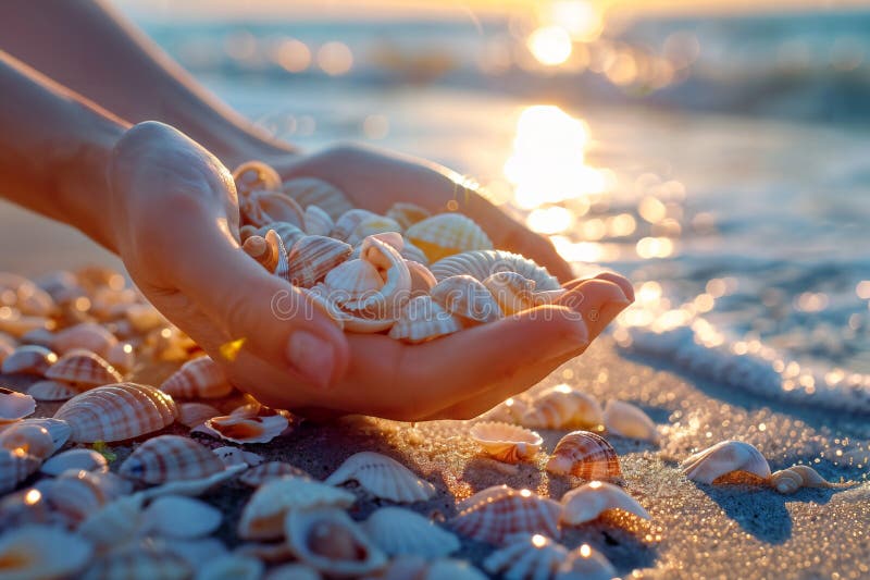 Collecting Seashells at the Shore Stock Illustration - Illustration of ...