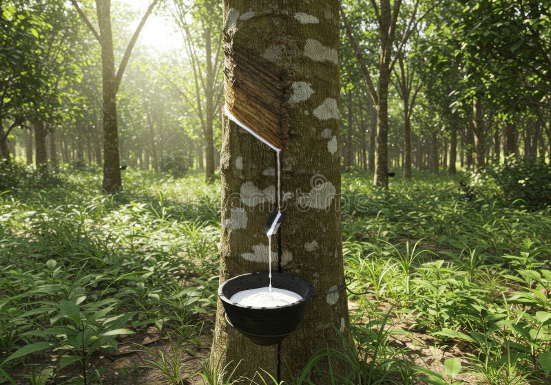 Collecting Tree Sap in Forest Natural Latex Extraction Process Stock ...