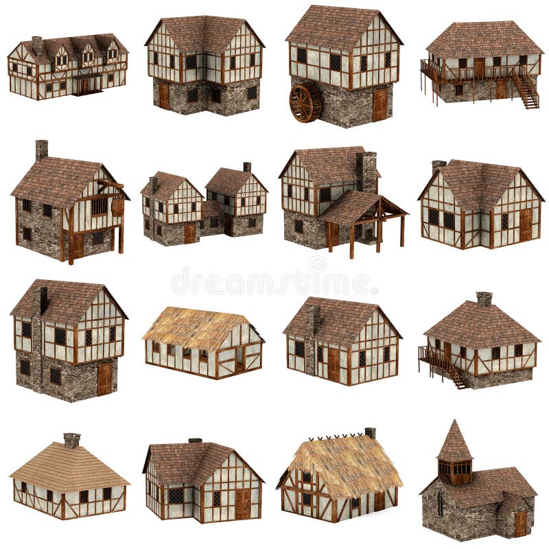 Collection of Medieval Houses Stock Illustration - Illustration of ...