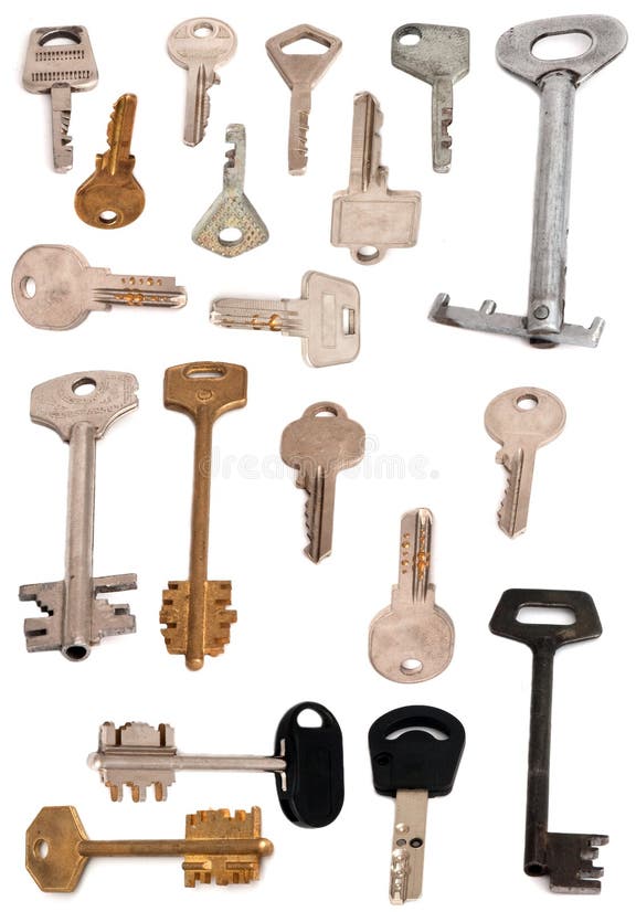 Collection of 19 Keys Isolated White Stock Photo - Image of reveal ...