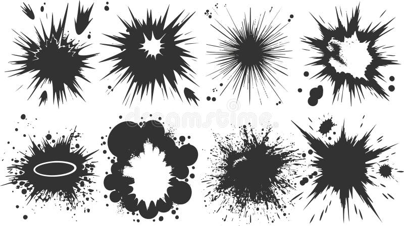 Collection of Abstract Black and White Explosion Graphic Elements ...