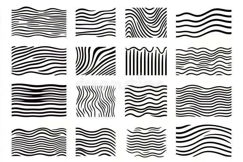 Collection of Abstract Black and White Wave Line Patterns Seamless ...