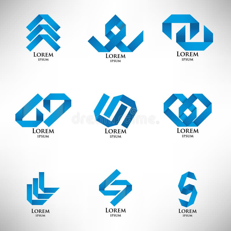 Collection of Abstract Blue Logo in Origami Style Stock Vector ...