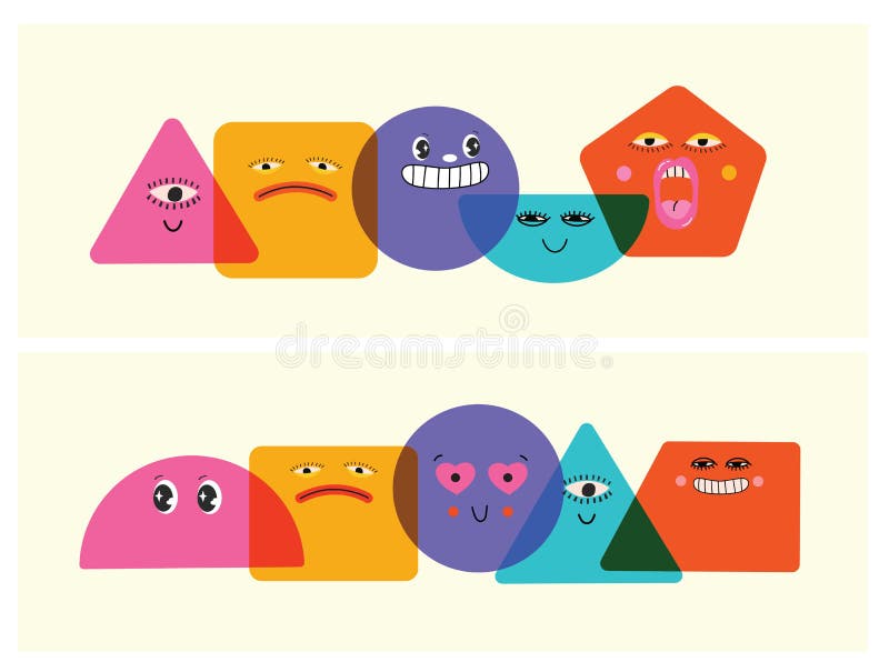 Collection of Abstract Comic Faces with Various Emotions. Crazy ...