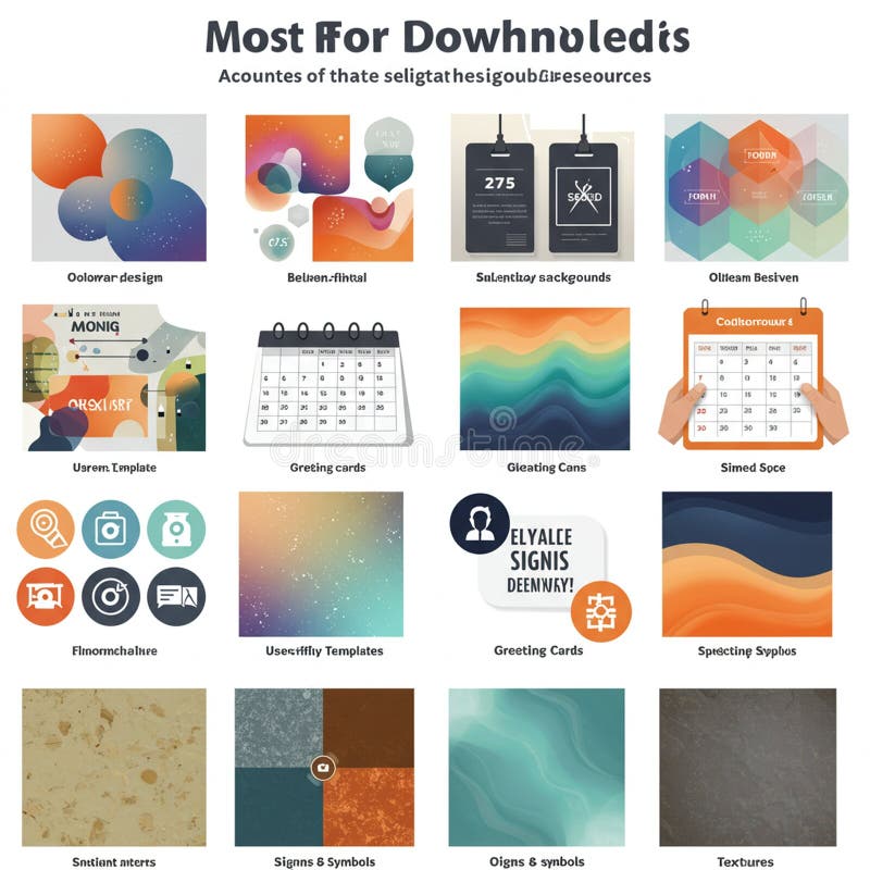 Collection of Abstract Design Templates and UI Elements with Labeled ...