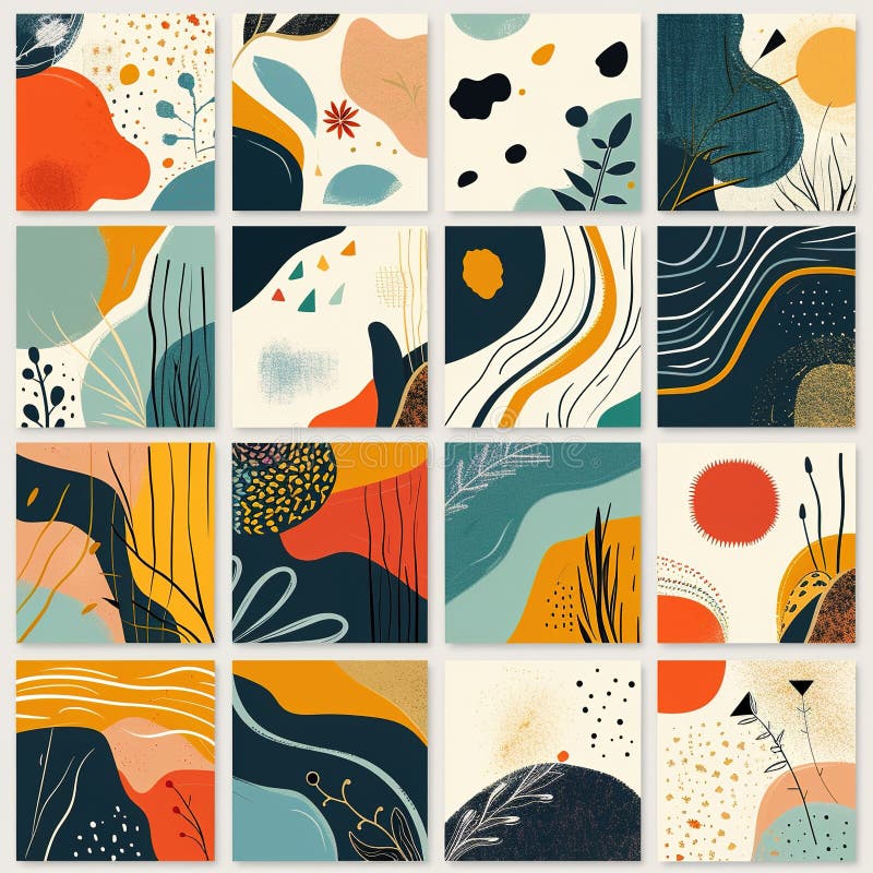 Collection of Abstract Geometric Art Panels,. Generated AI Stock ...