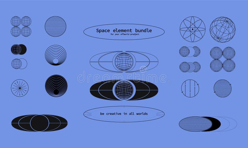 Collection of Abstract Geometric Space-themed Elements on Blue ...