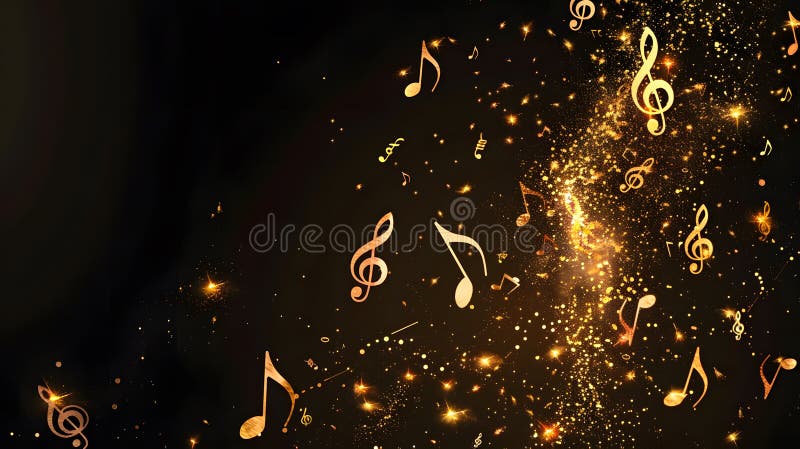 Golden Music Notes on Black Background Symbolize Harmony Stock Photo ...