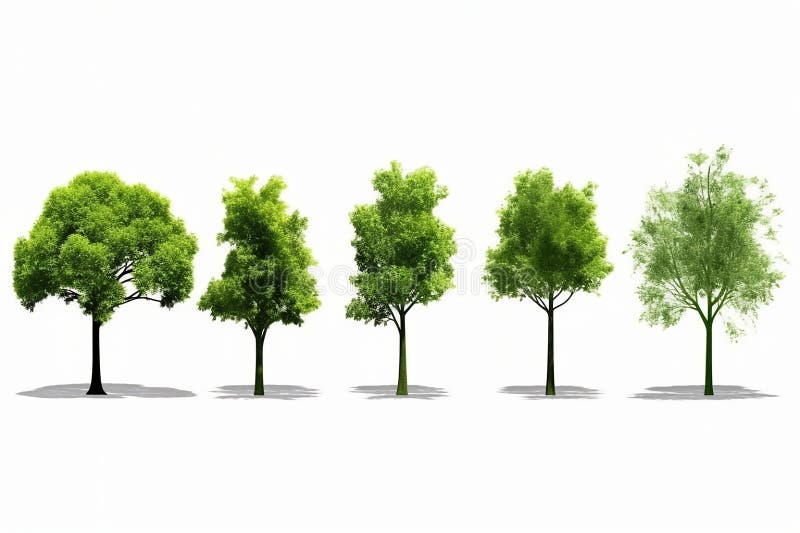 Collection of Abstract Green Tree Side View Isolated on White ...