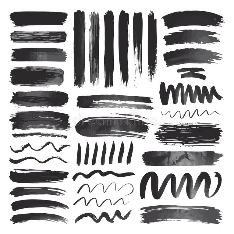 A Collection of Abstract Ink Lines, Waves, and Strokes with a Rough ...