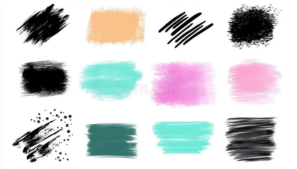 Collection of Abstract Paint Brush Strokes Textures Design Elements for ...