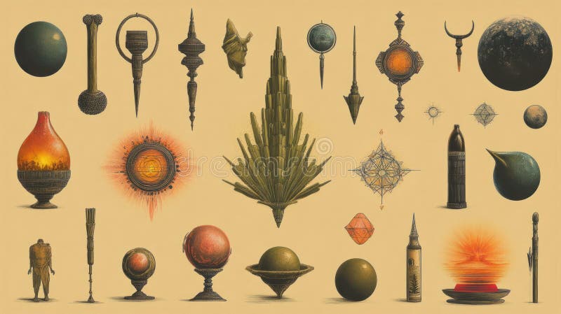 A Collection of Abstract Shapes and Objects, Possibly Representing ...