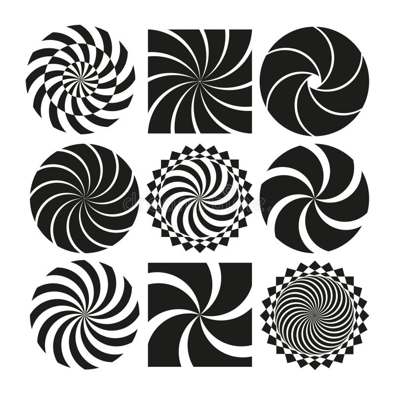 Set of Spiral Patterns in Black and White Stock Illustration ...