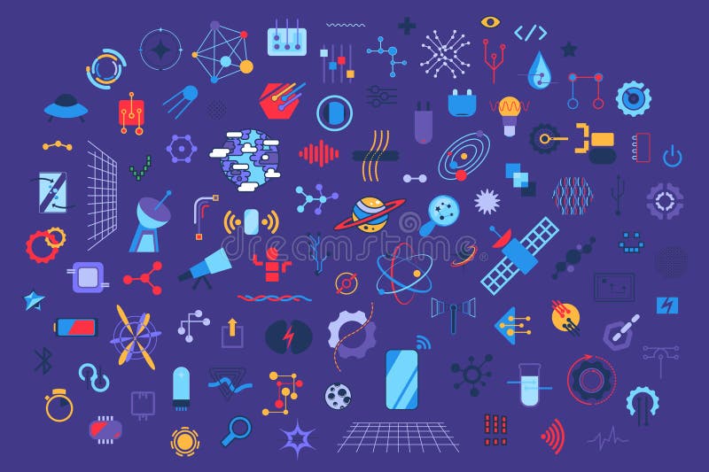 Collection of Abstract Techno Elements, Hand Drawn Big Data Devices ...