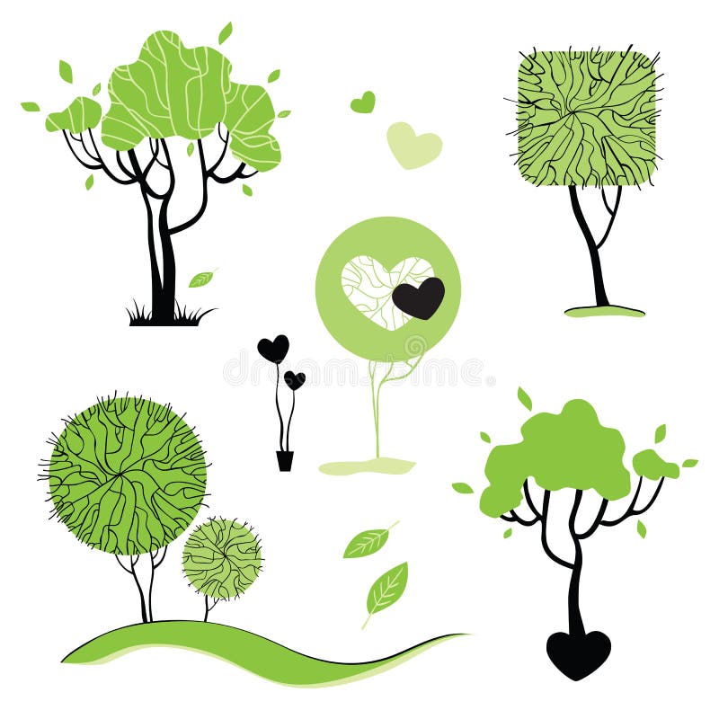 Abstract Trees Set. Vector Illustration Isolated. Stock Illustration ...