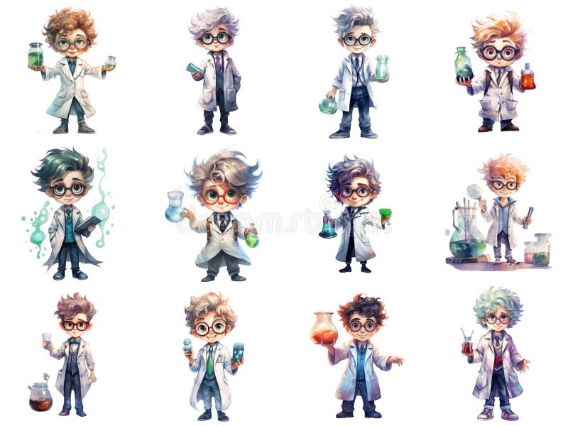 A Collection of Adorable Cartoon Scientists Stock Photo - Illustration ...