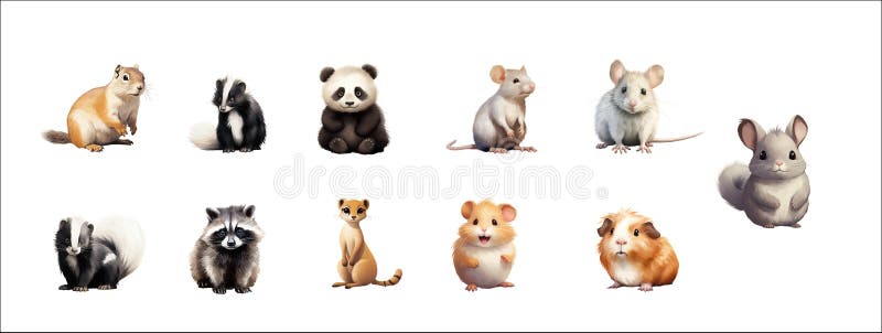 Collection of Adorable Illustrated Small Animals Isolated on White ...
