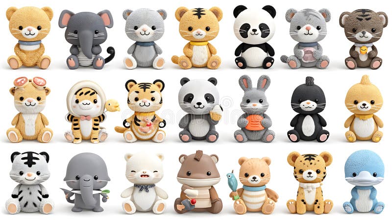 Collection of Adorable Pixelated Animal Toys Stock Illustration ...