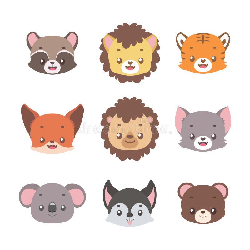 Collection of Adorable Stylized Animal Portraits Stock Vector ...