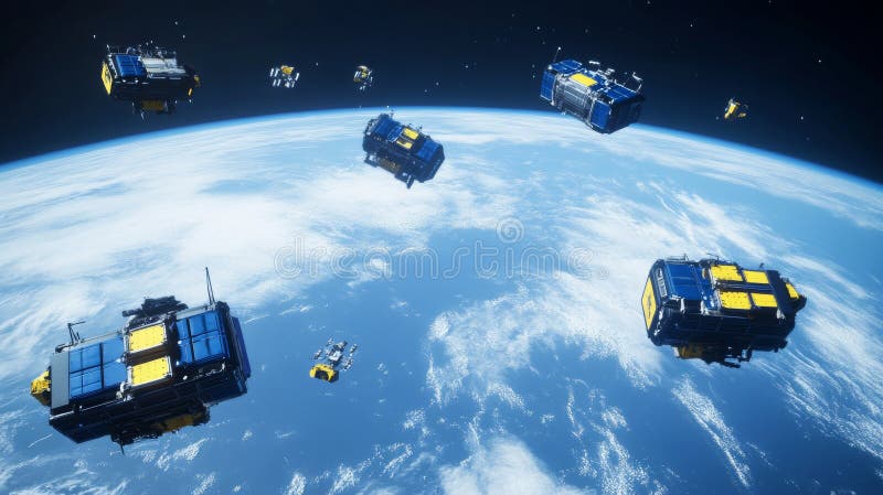 A Collection of Advanced Satellites in Low Earth Orbit, Gathering Data ...