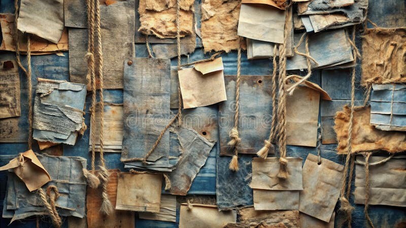 Collection of Aged Papers and Tags Tied with Rustic Twine on a ...