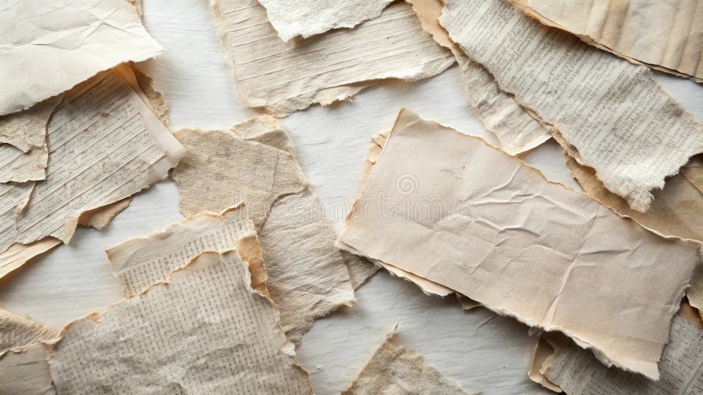 Collection of Aged, Torn Paper Fragments with Text. Generative AI Stock ...