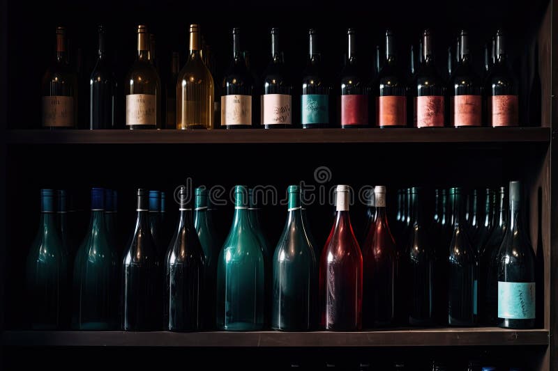 Collection of Alcoholic Drinks in Glass Bottles on a Shelf Stock ...