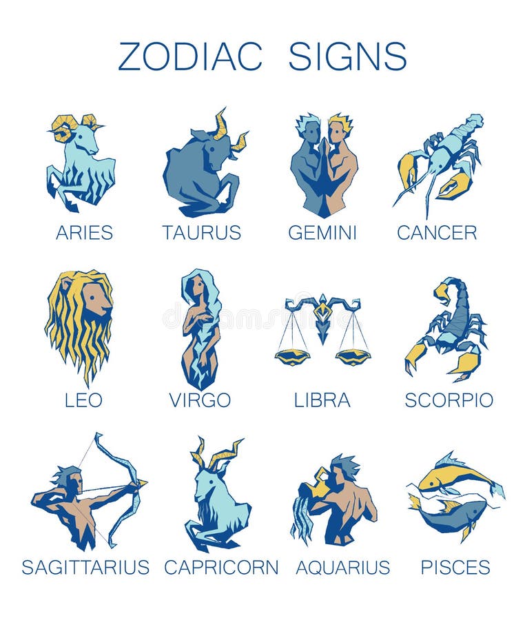 Collection Of All Zodiac Signs Vector Illustration Of Twelve Zodiacal