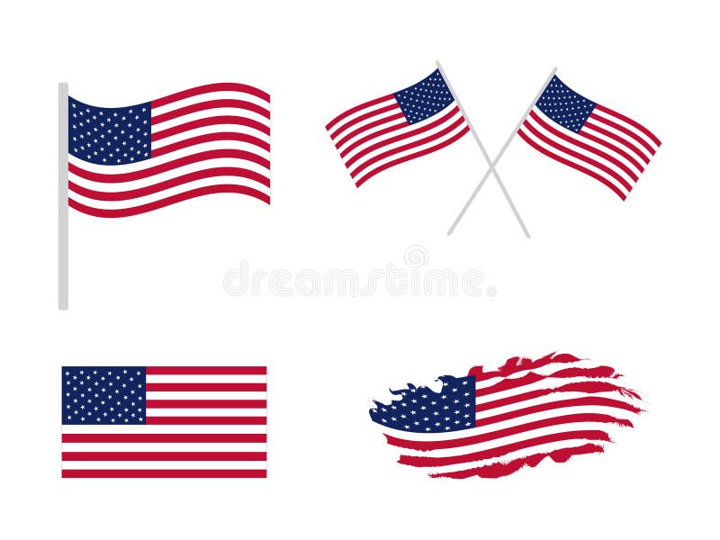 Set of Vector USA Flags in Multiple Styles and Angles Stock ...