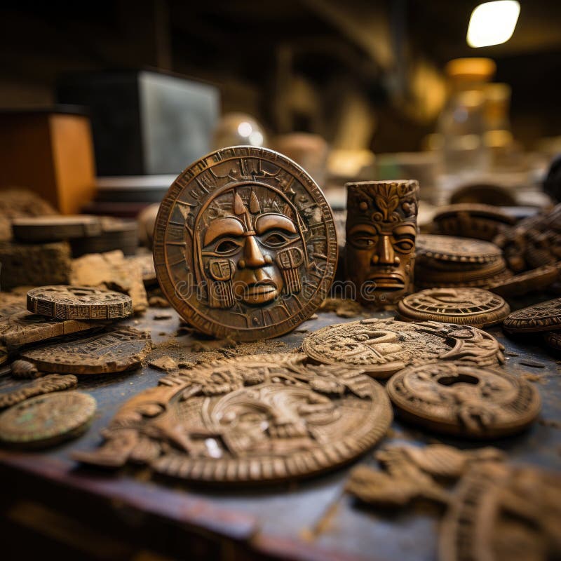 A Collection of Ancient Artifacts and Coins, Made of Bronze and Other ...