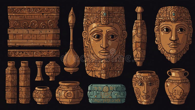 Collection of Ancient Artifacts and Sculptures with Intricate Designs ...